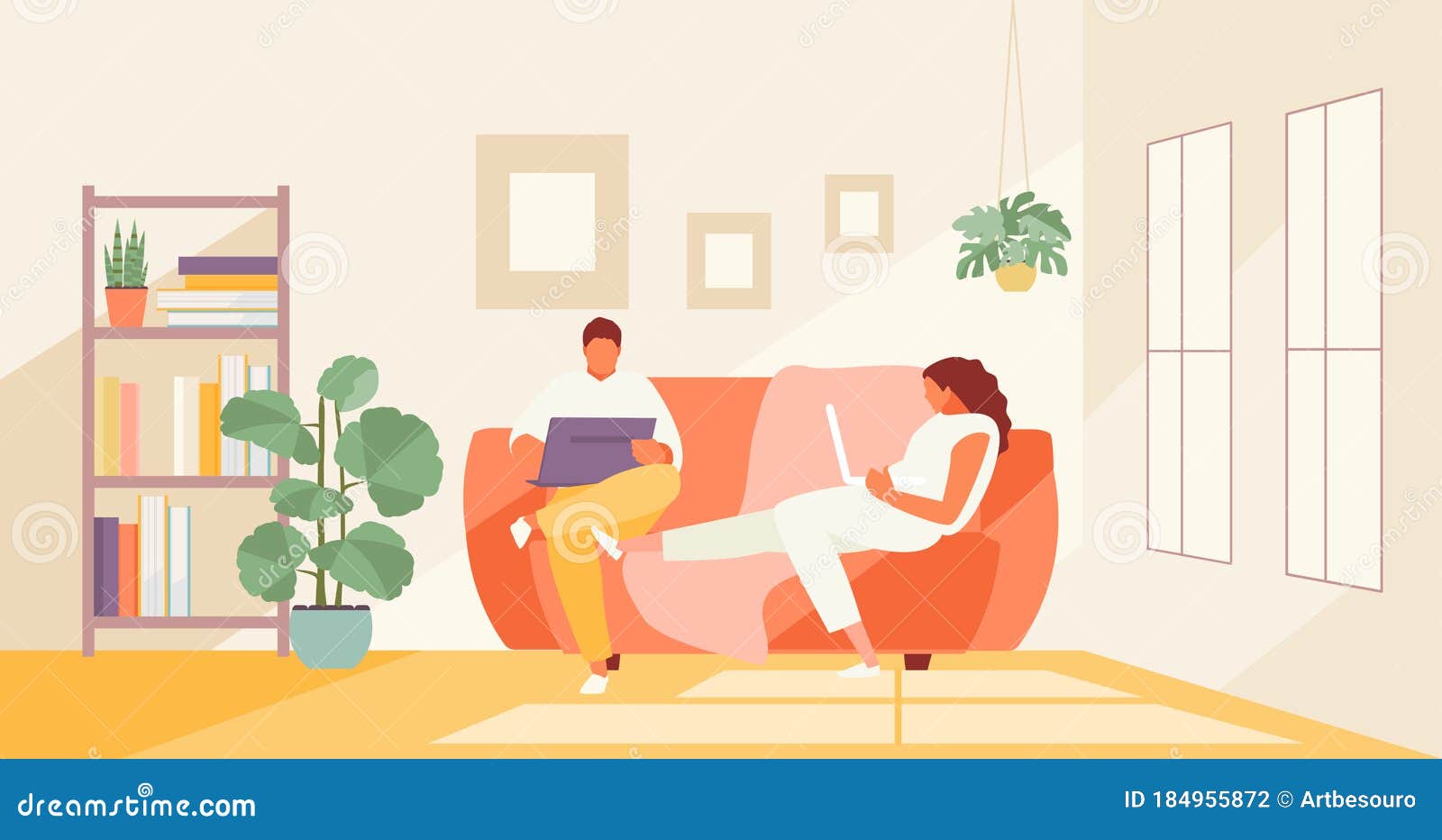 People couple work at home stock vector. Illustration of busy - 184955872