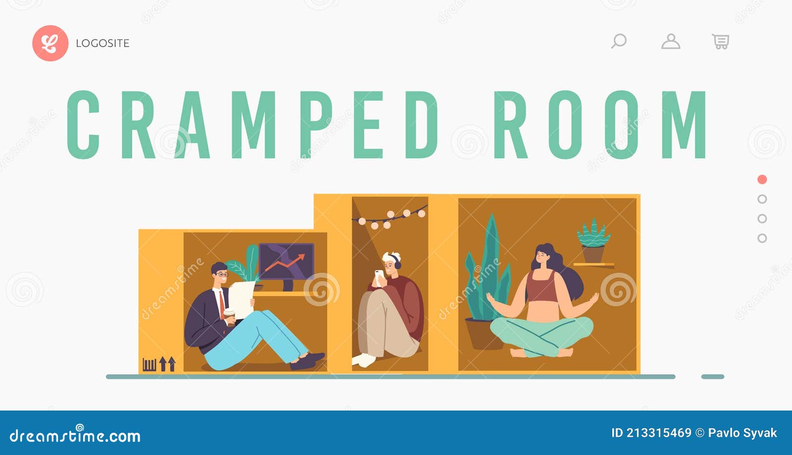 People in Cramped Room, Isolation, Introversion Landing Page Template ...