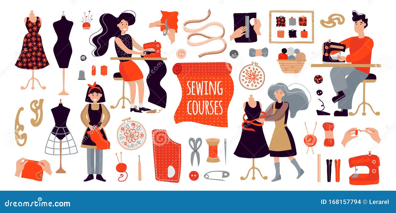 People Create Designer Clothes with Their Own Hands. Illustration for ...