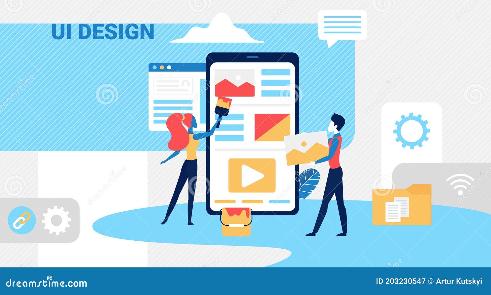 People Create Ui Design Concept with Tiny Designer Team Stock Vector ...