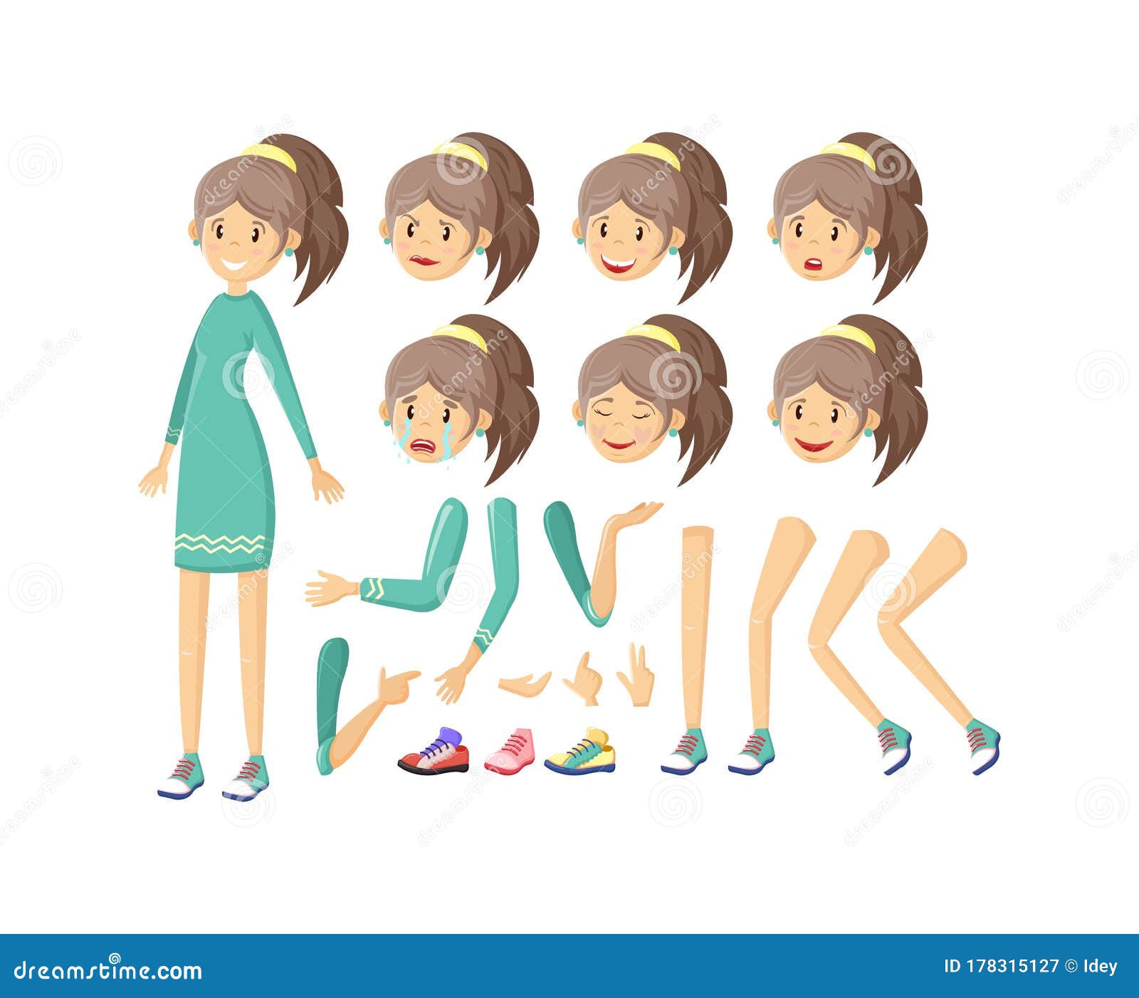 People Creation Kit Cartoon Character Constructor Young Girl