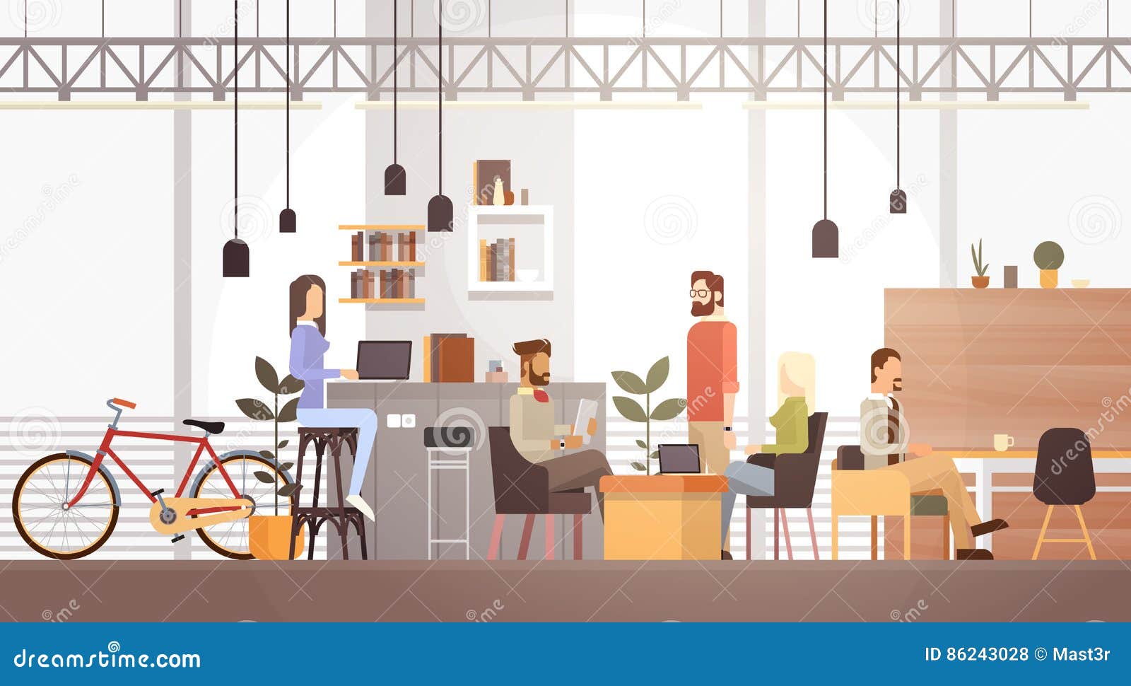 People in Creative Office Co-working Center University Campus Modern ...