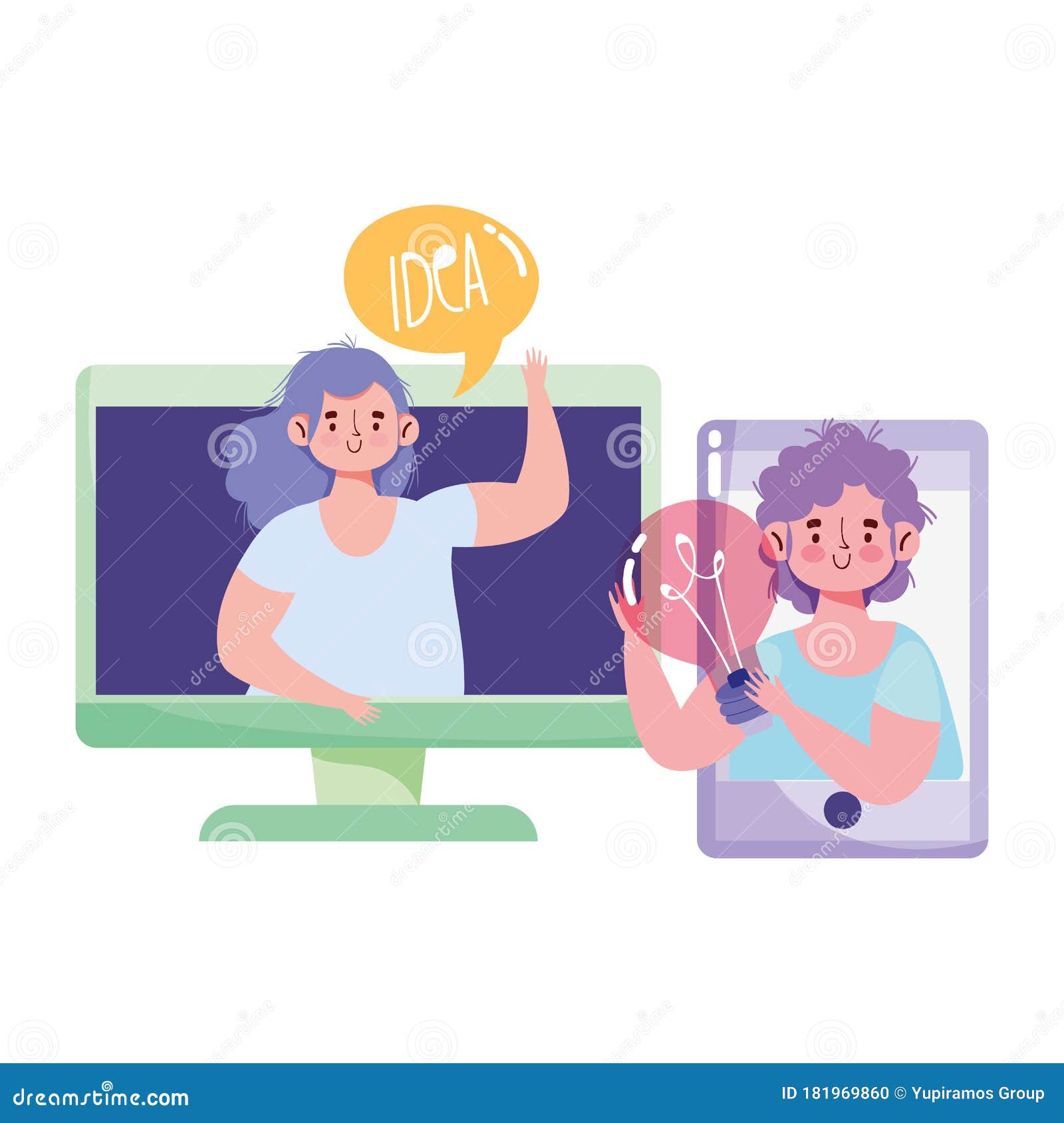 People Creativity and Technology,computer Smartphone Girl and Boy Idea ...