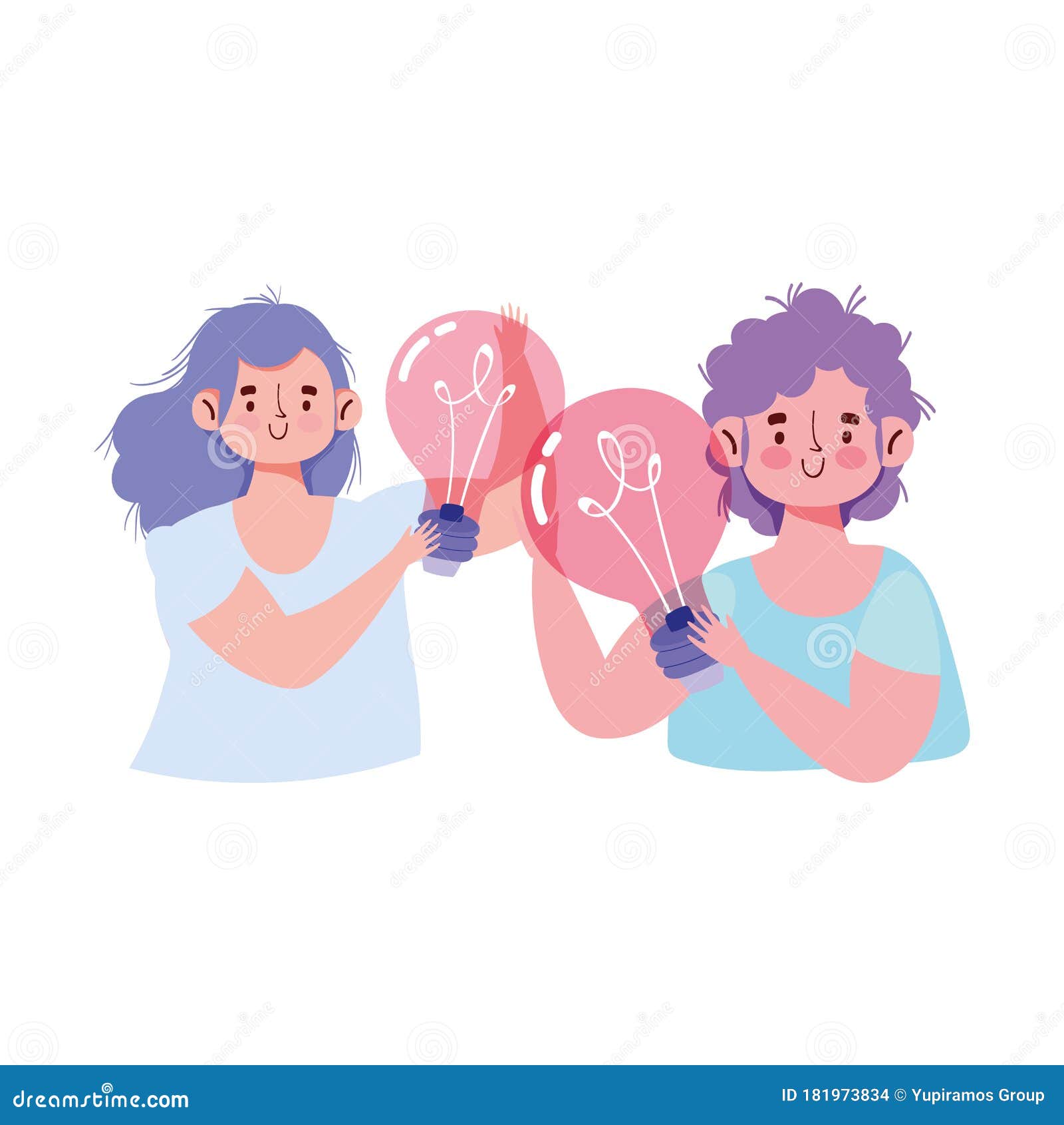 People Creativity and Technology, Girl and Boy Bulb Creativity Idea ...