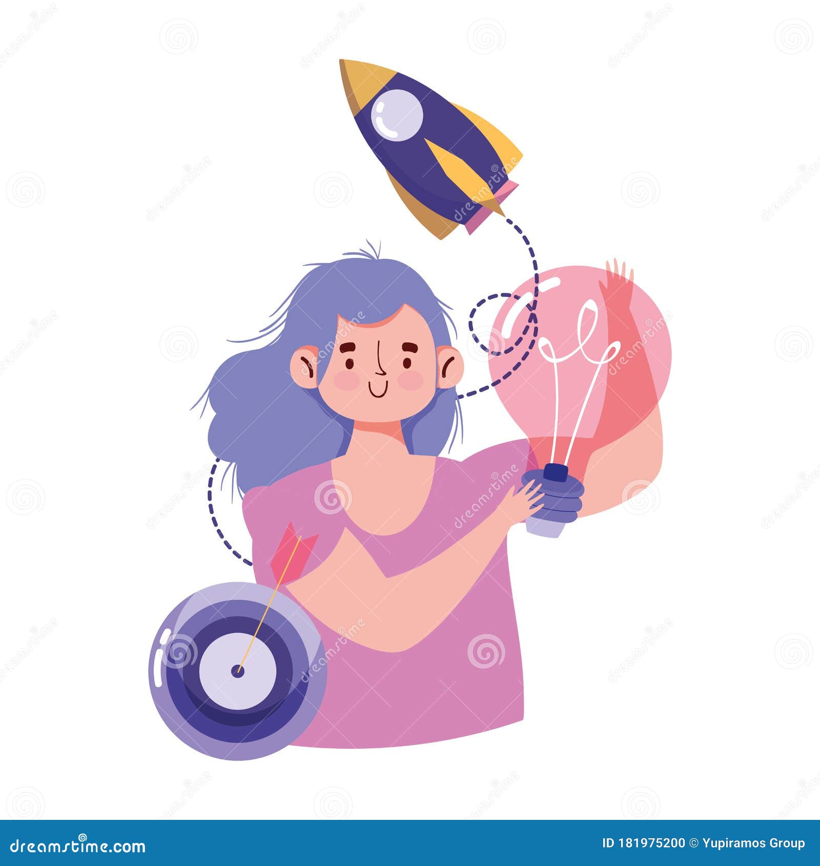 People Creativity and Technology,girl with Bulb Target and Idea Stock ...