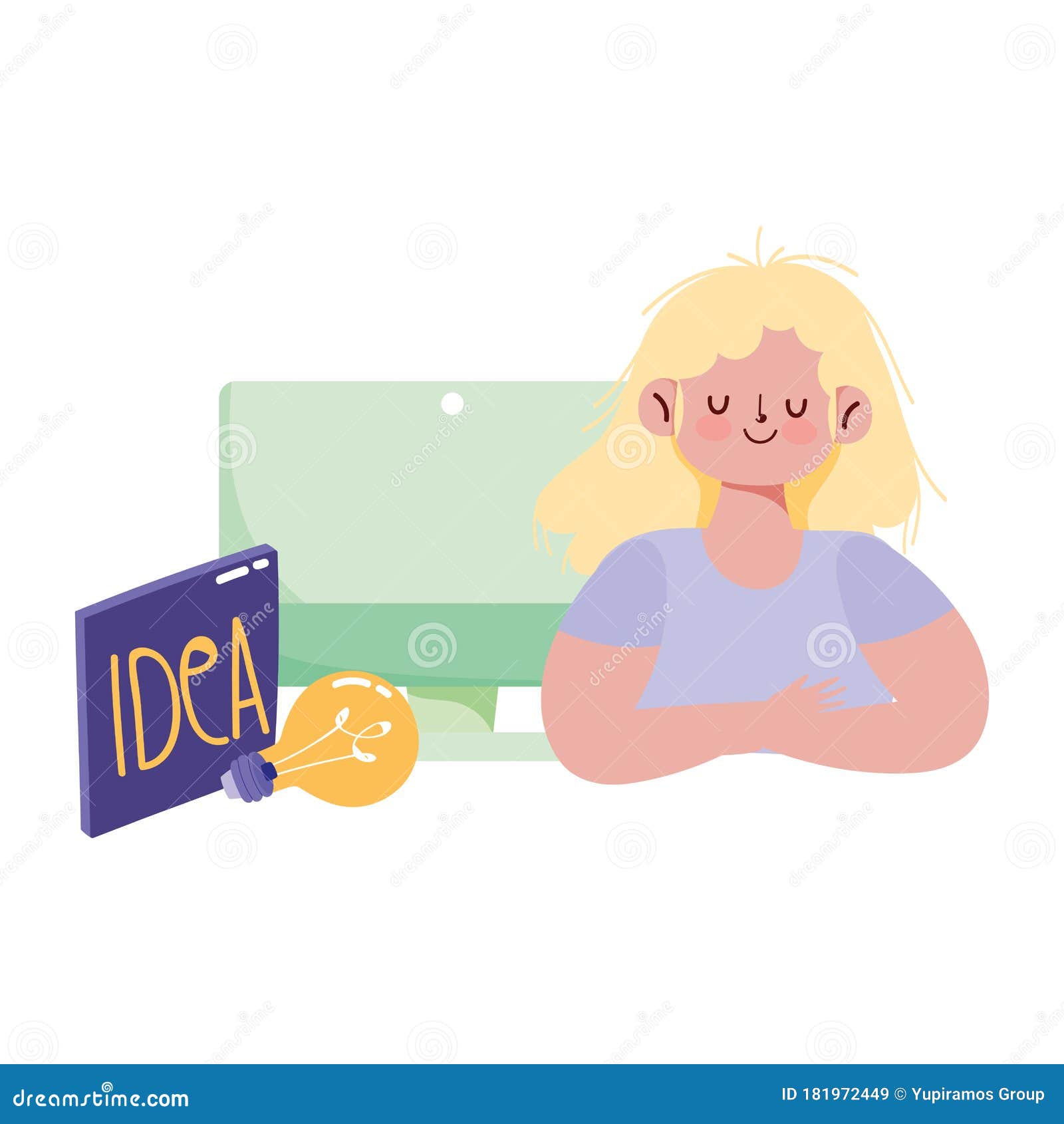 People Creativity and Technology,girl with Computer and Light Bulb Idea ...