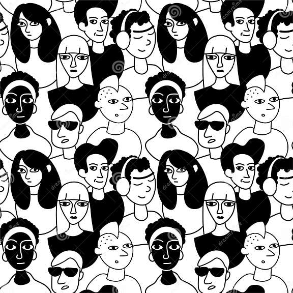 People in crowd pattern stock illustration. Illustration of happy ...