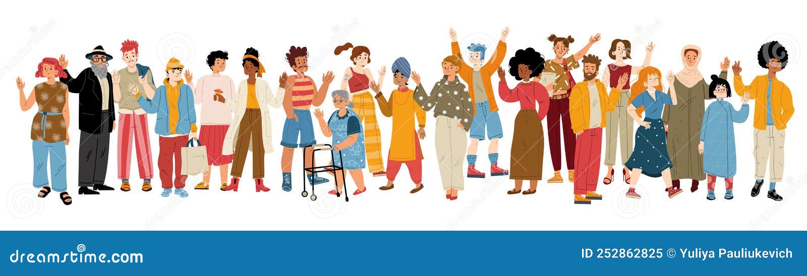 People Crowd, Diverse Characters Waving Hand Stock Image - Image of ... People Crowd, Diverse Characters Waving Hand Stock Image - Image of ...