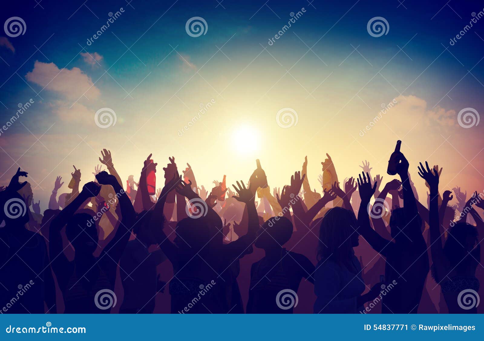 People Crowd Party Celebration Drinks Arms Raised Concept Stock Image ...