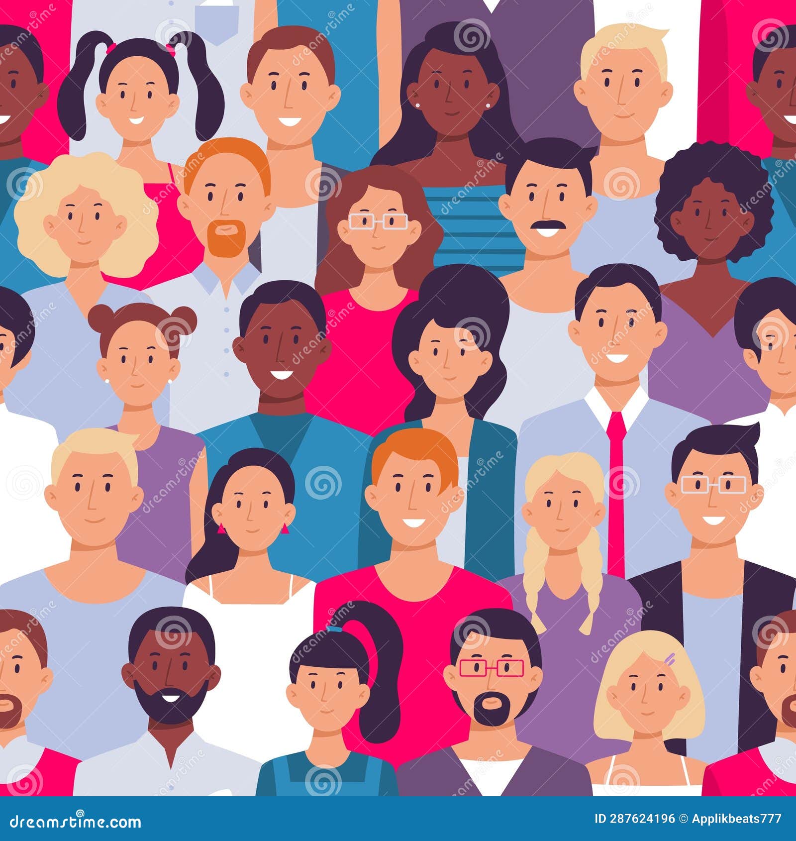 People Crowd Pattern. Young Multiethnic Men and Women, People Group ...