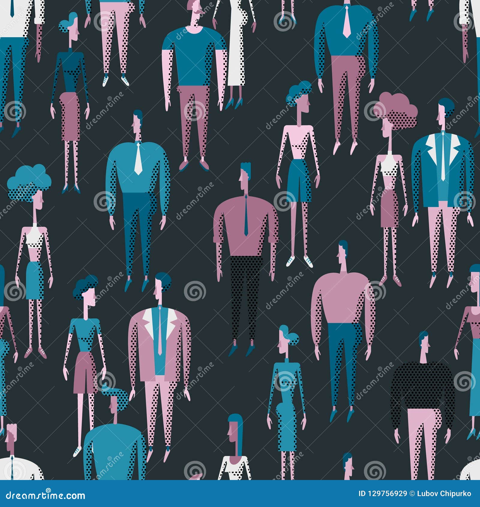 People Crowd Seamless Pattern With Men And Women Various Characters On ...