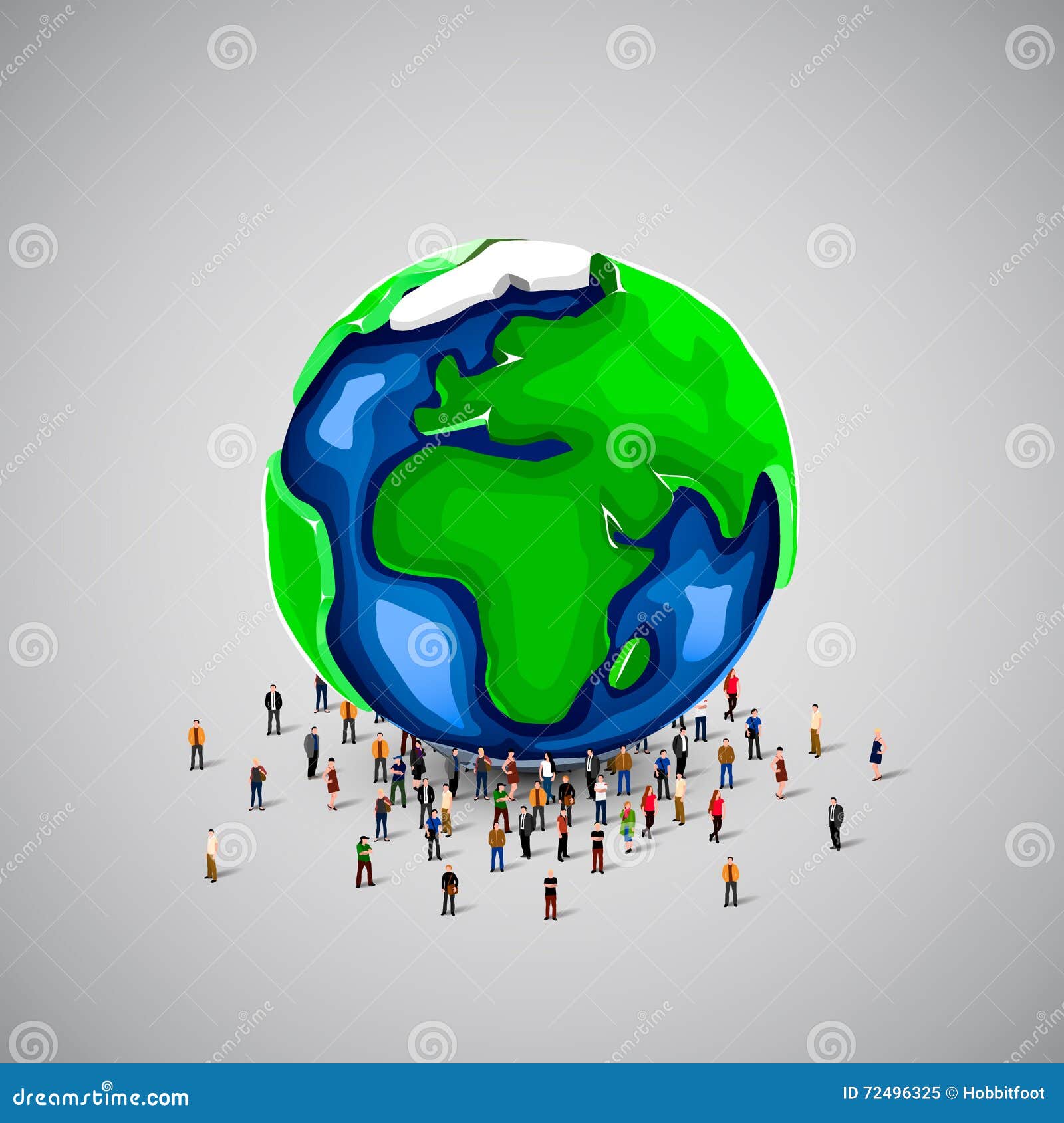 People Crowd Under Big Earth Planet. Stock Vector - Illustration of ...