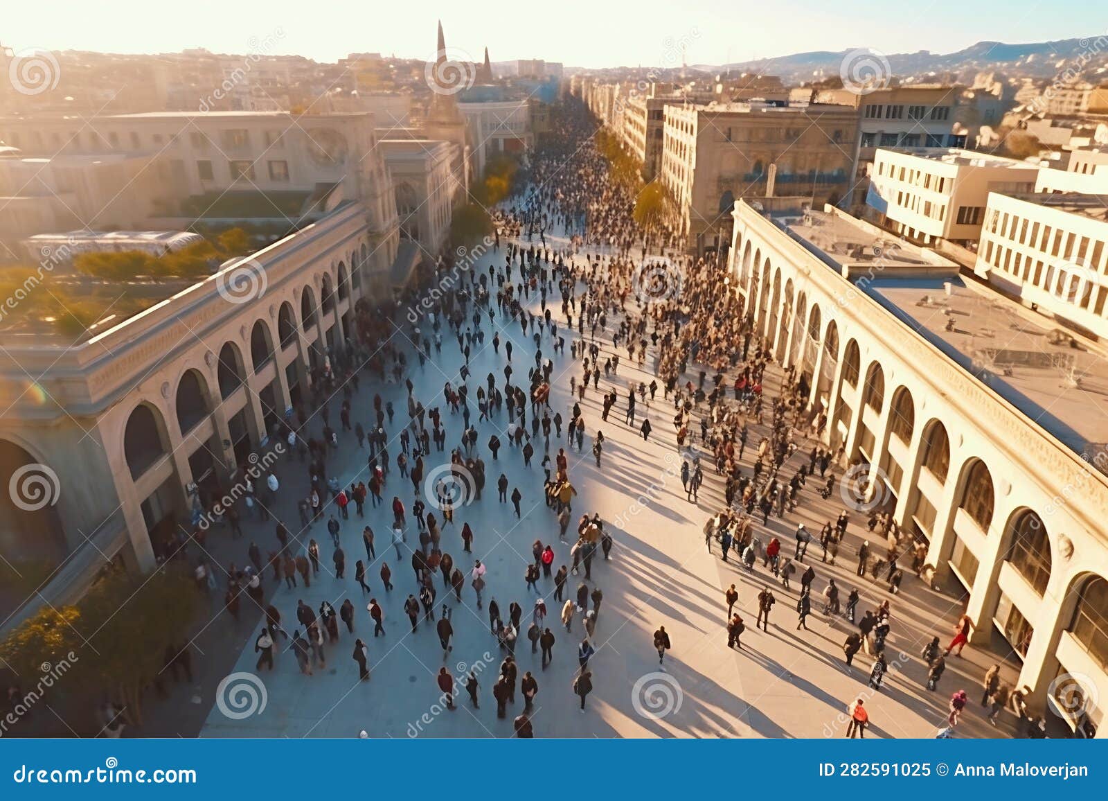 People Crowd Walking on Around City Square View from the Top Stock ...