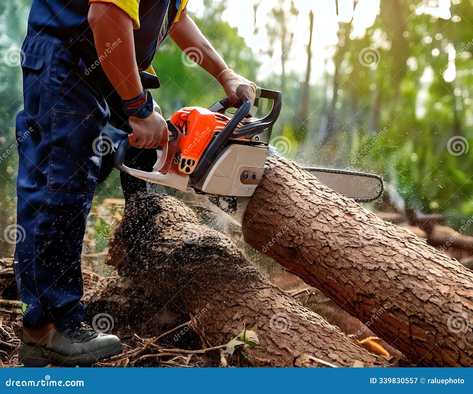 People Cutting Trees with Chainsaws and Sawing Logs Stock Illustration ...