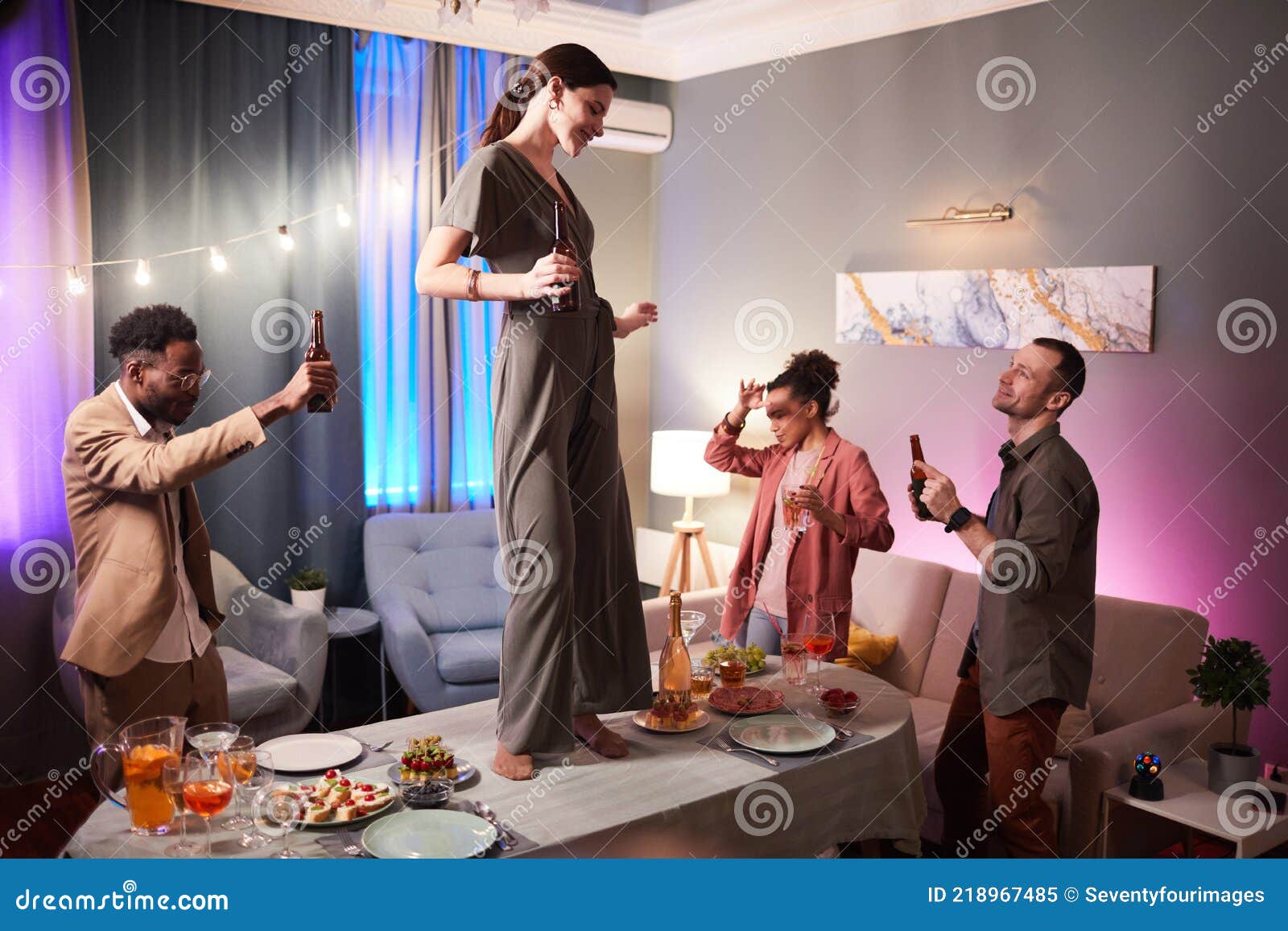 People Dancing on Table stock image. Image of drinking - 218967485