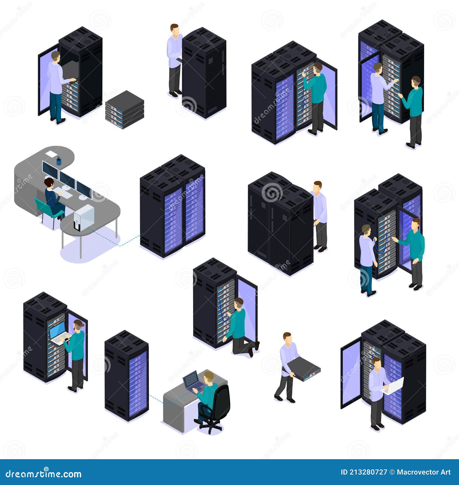 People in Data Center Isometric Set Stock Vector - Illustration of ...