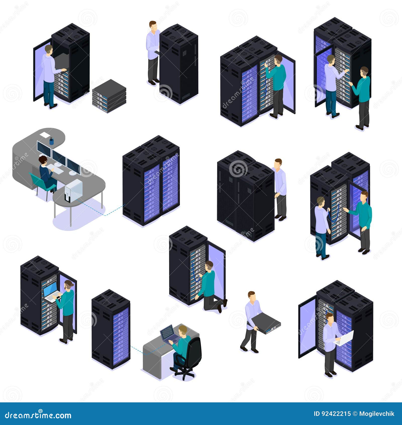 People in Data Center Isometric Set Stock Vector - Illustration of ...