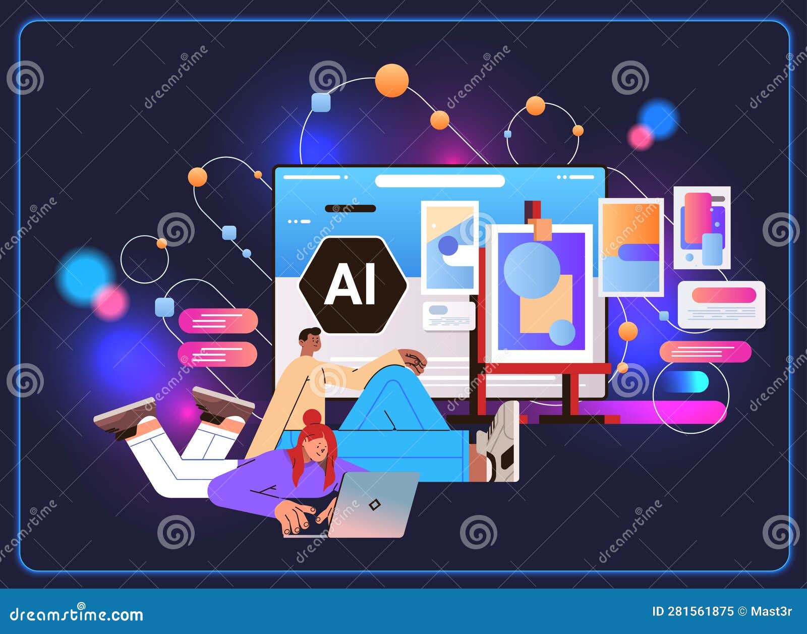 People Designers Working in Graphic Application with Ai Helper Bot ...
