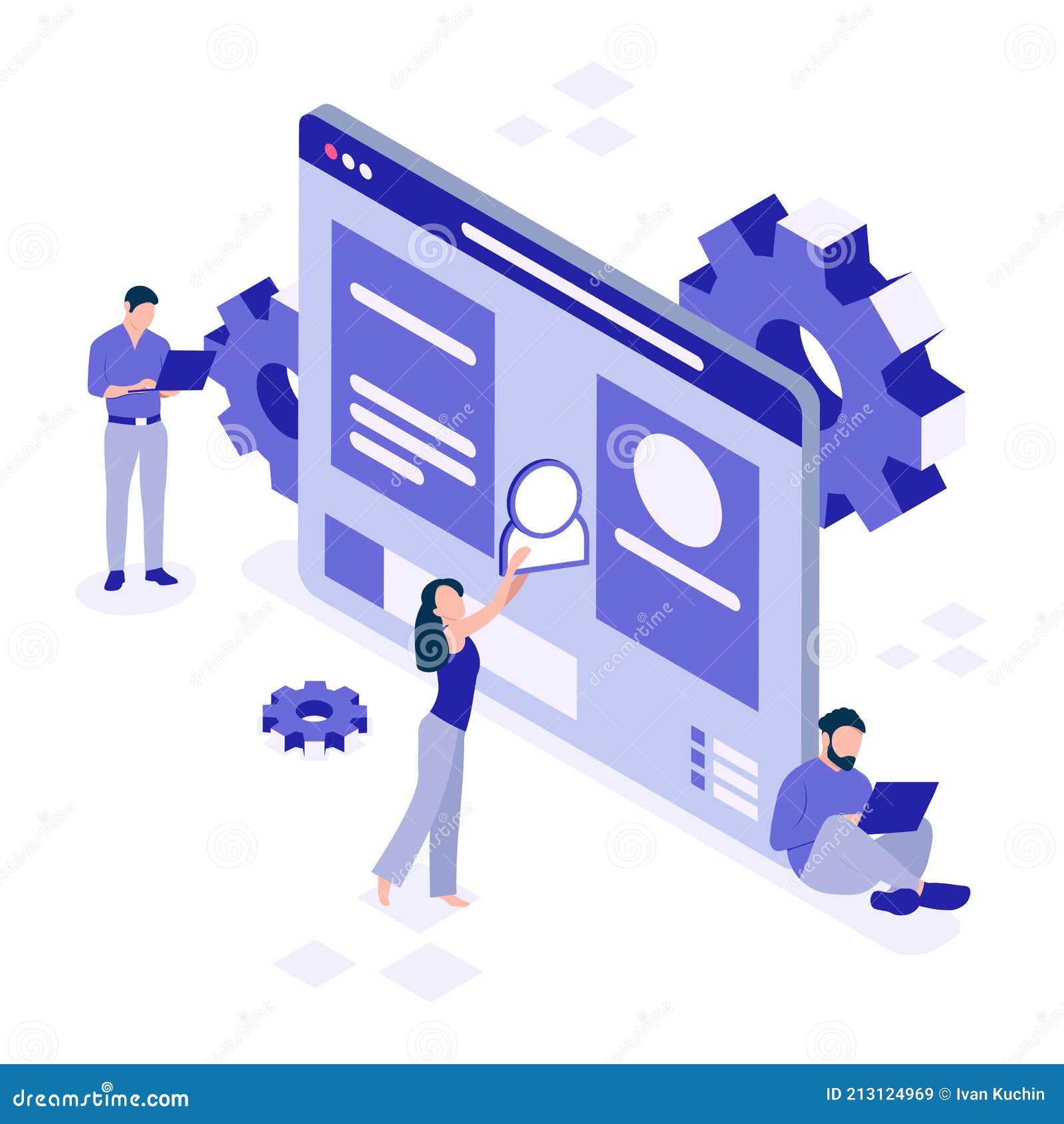 People are Developing a Website. 3d Characters, Gears, Web Page. Vector ...