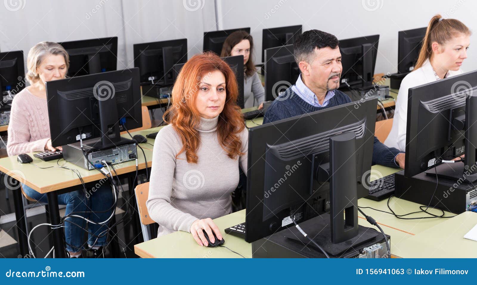 People of Different Age Studying in Computer Class Stock Image - Image ...