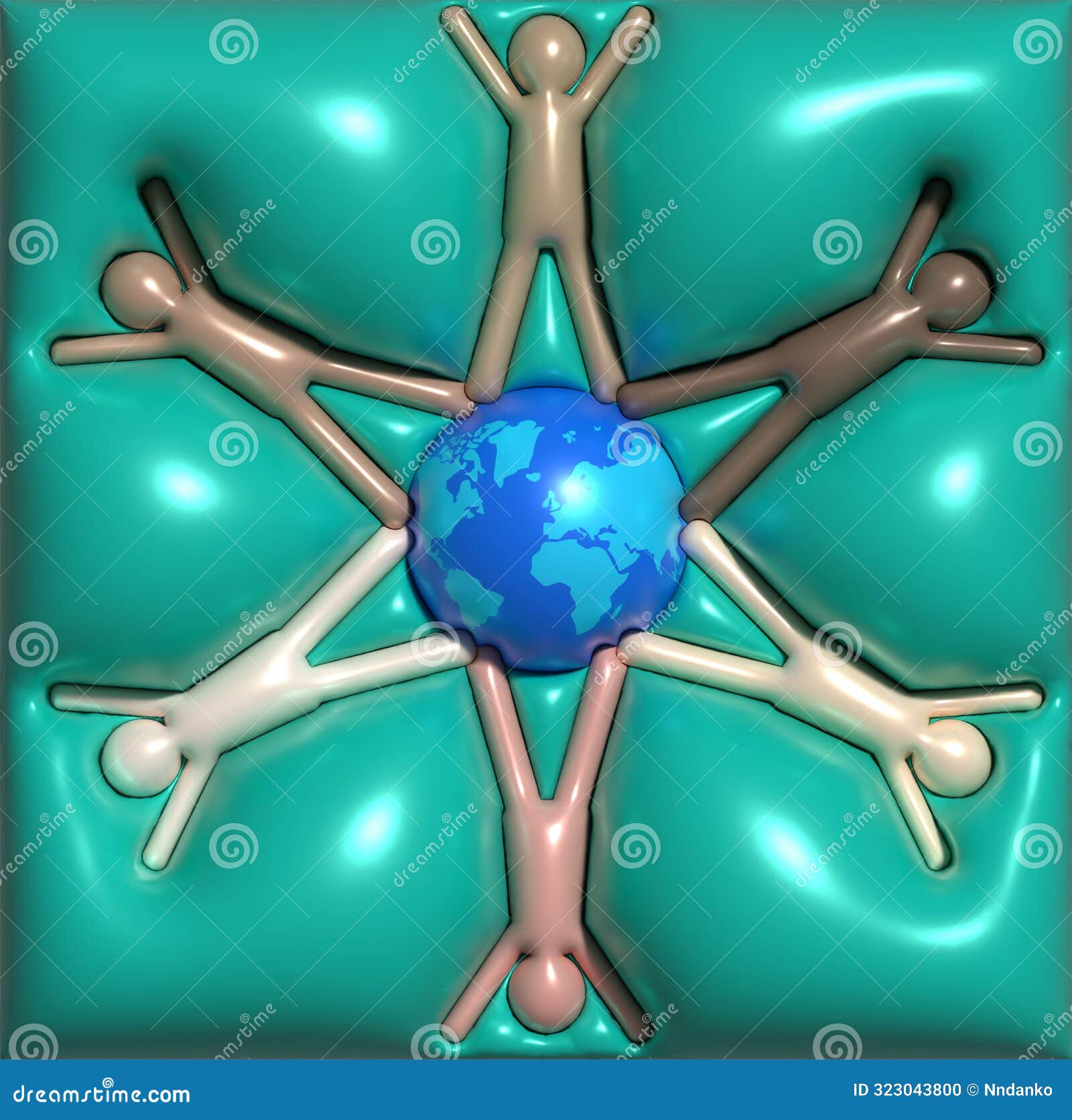 People of Different Colors Stand on a Globe, Multicultural World. 3D ...