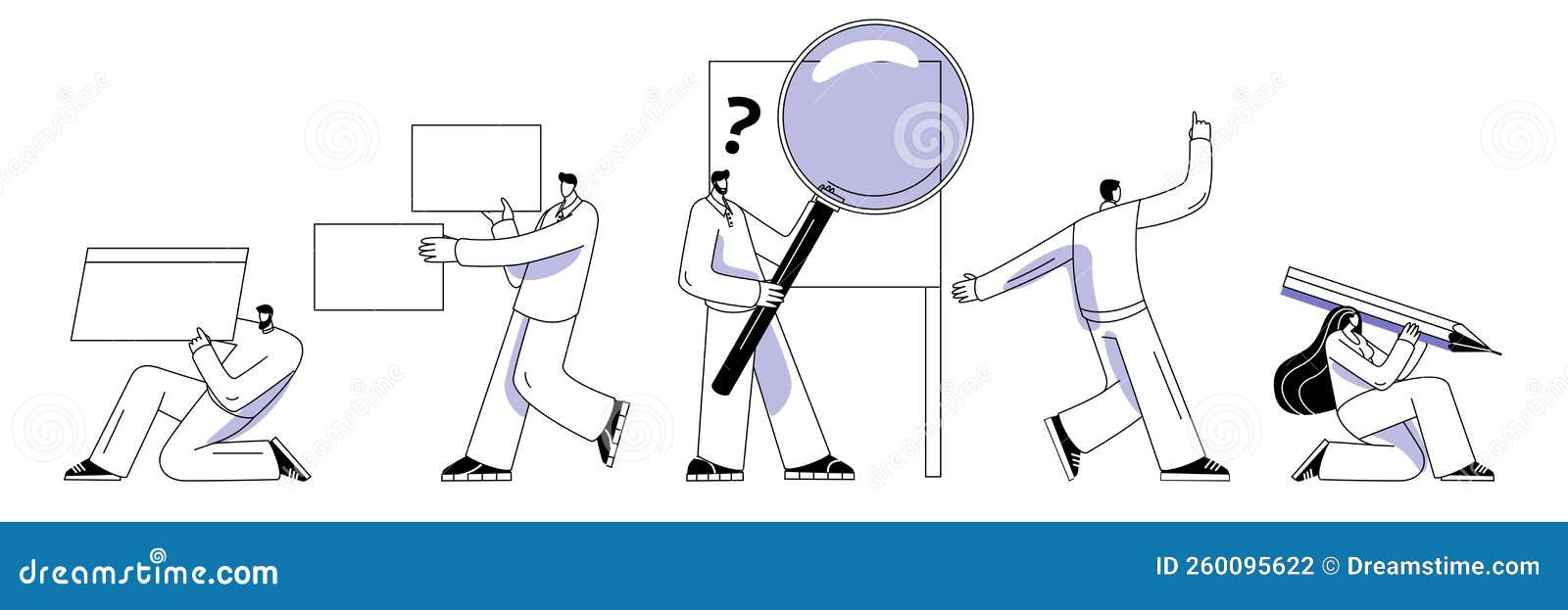 People with Different Elements and a Magnifying Glass. Stock Vector ...