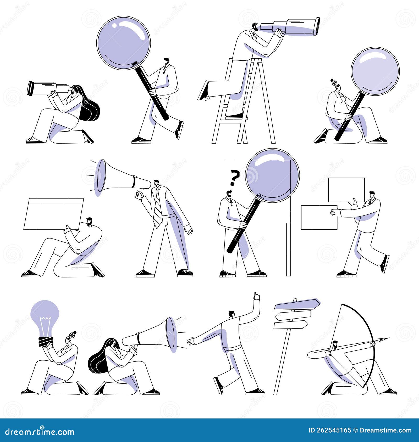 People with Different Elements and a Magnifying Glass. Stock Vector ...