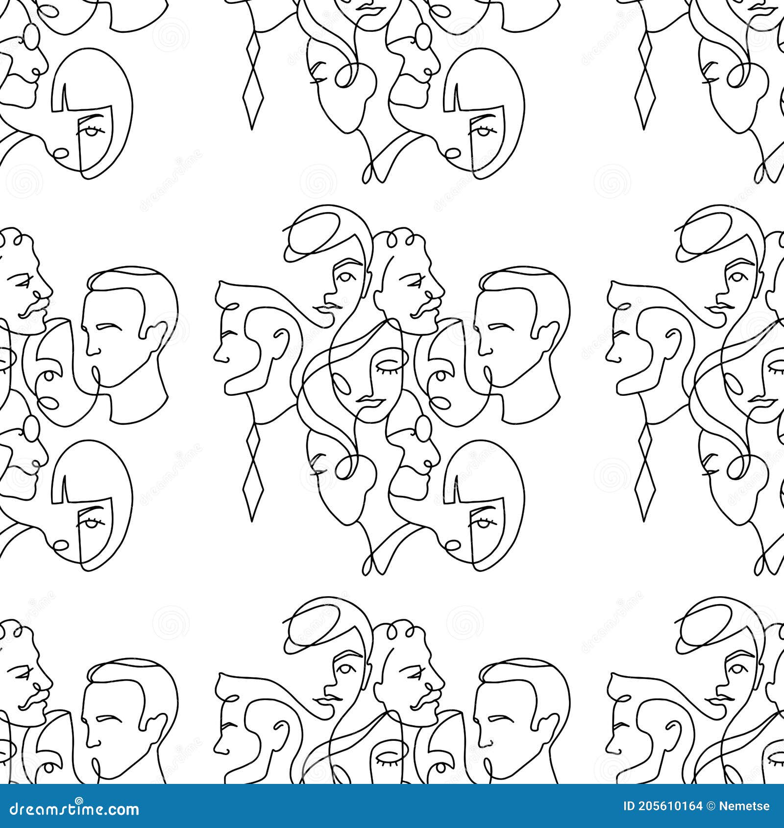 People, Different Faces, Line Seamless Pattern Stock Vector ...