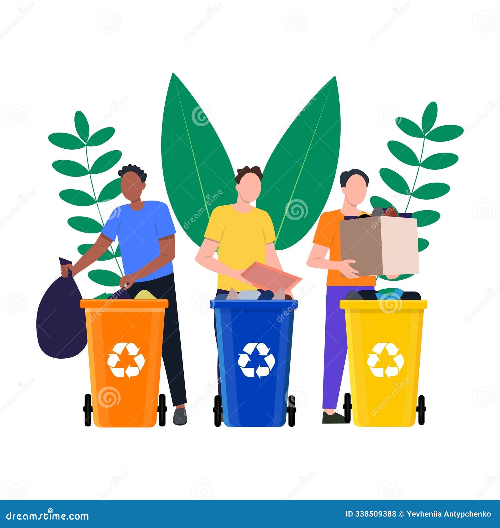 People of Different Nationalities Sort Garbage into Containers. Stock ...