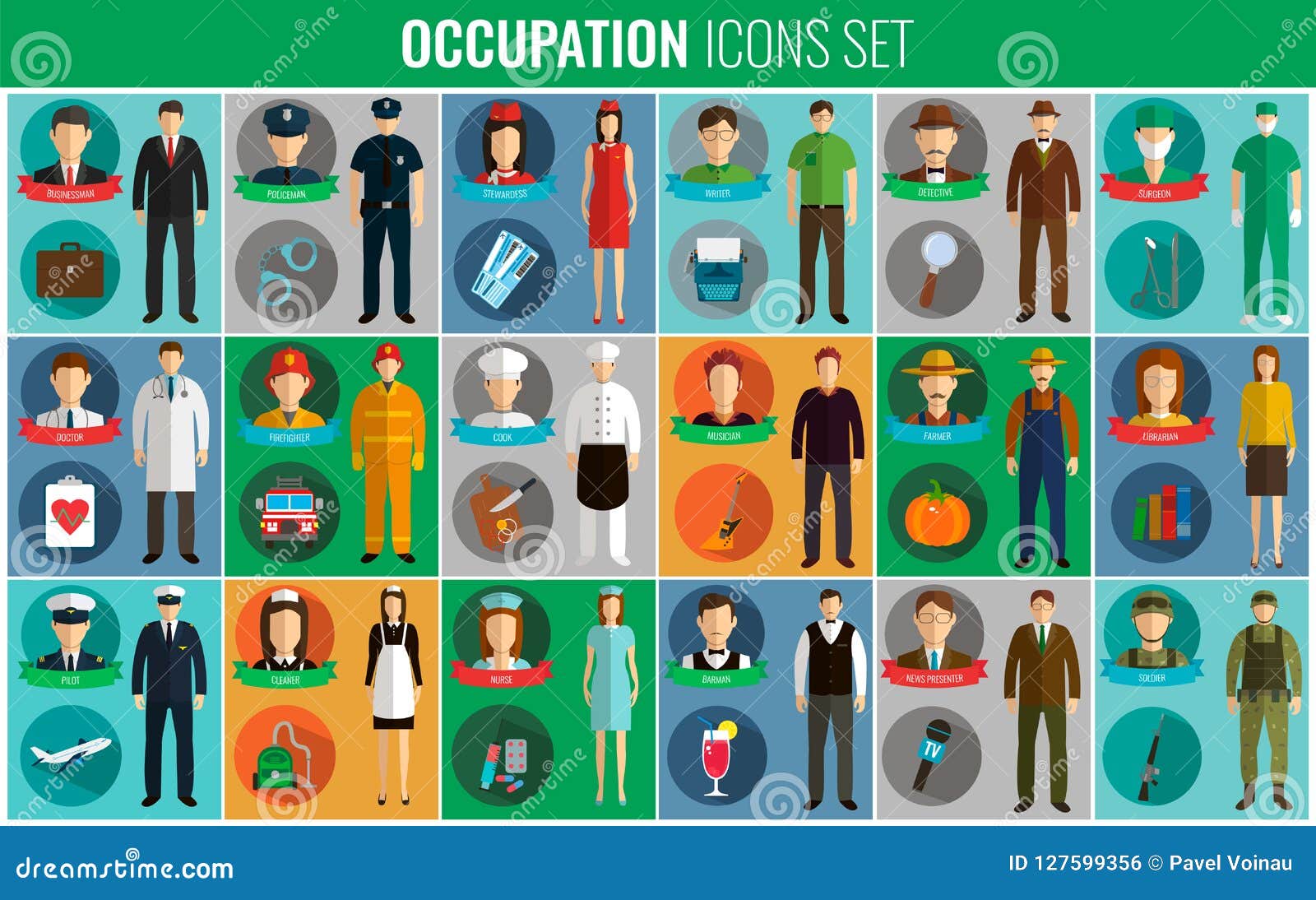 People of Different Occupations. Professions Icons Set. Flat Design ...