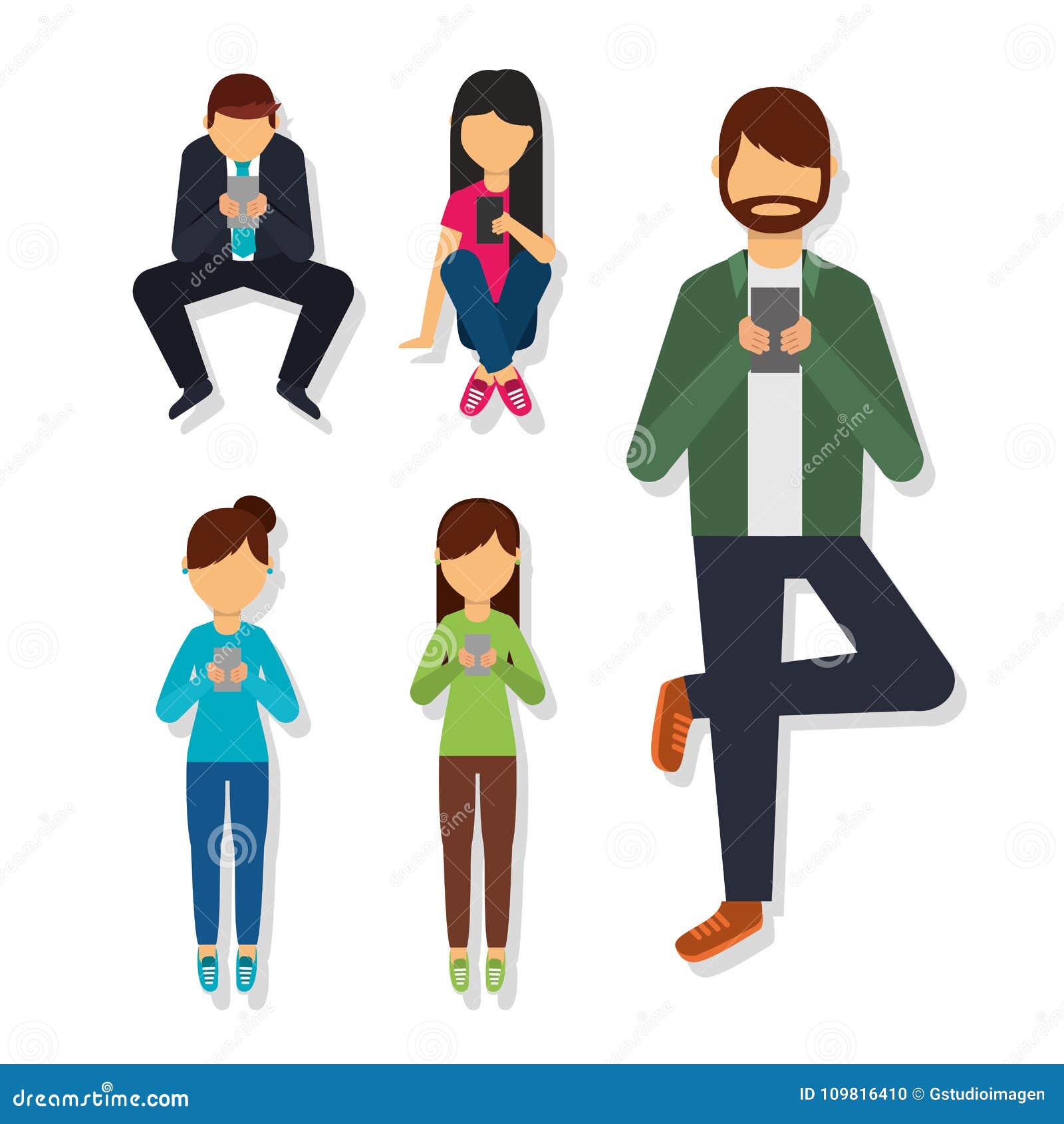 People in Different Poses Using Mobile Phone Stock Vector ...