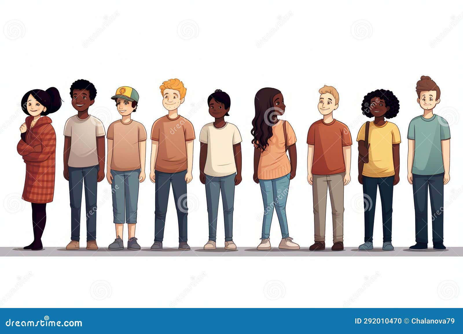 People of Different Races Standing in Row Stock Illustration ...