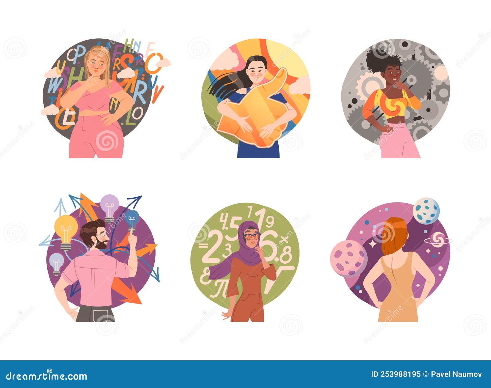 People with Different Types of Thinking with Positive, Creative ...