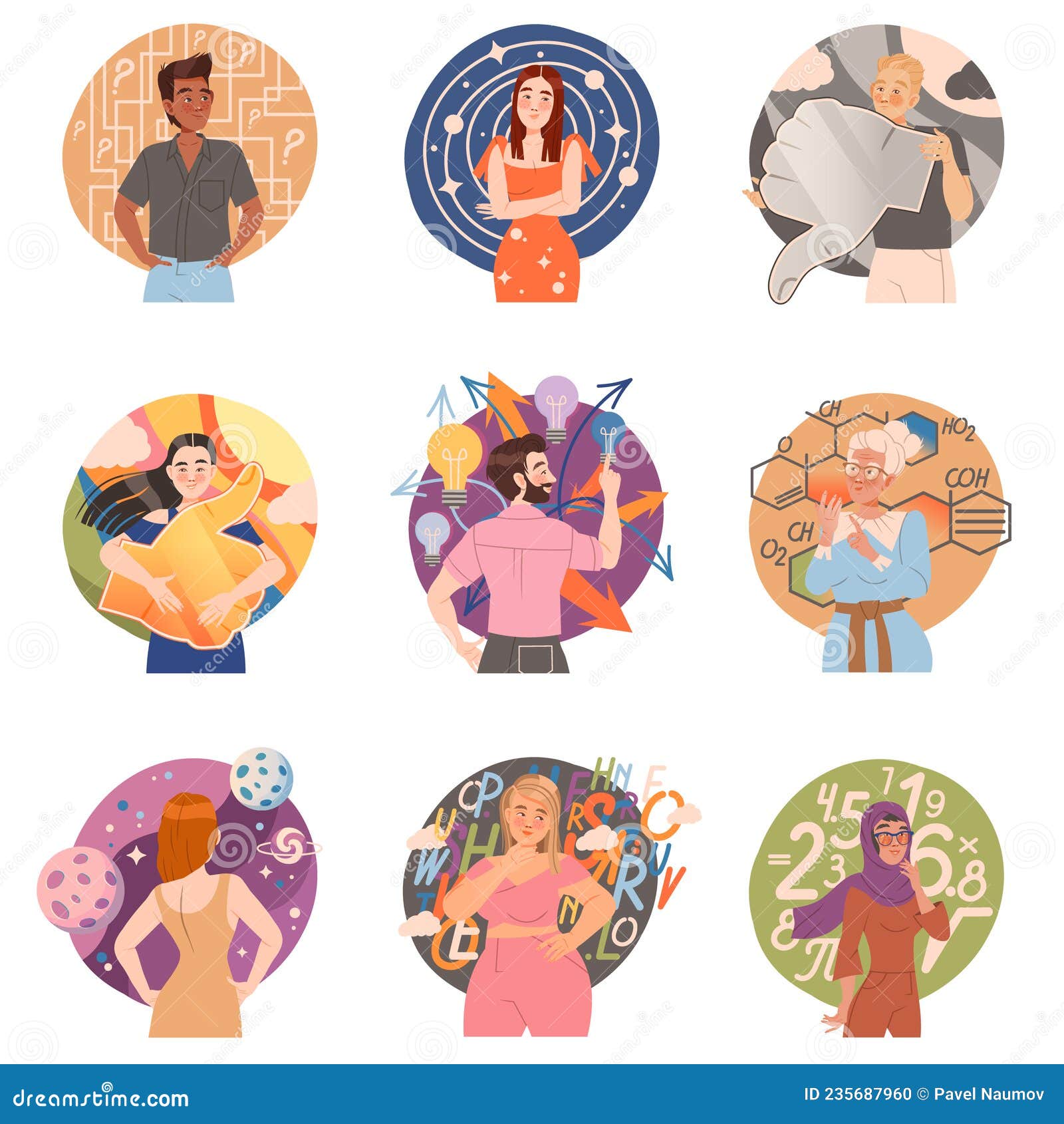 People with Different Types of Thinking. Scientific, Positive, Negative ...