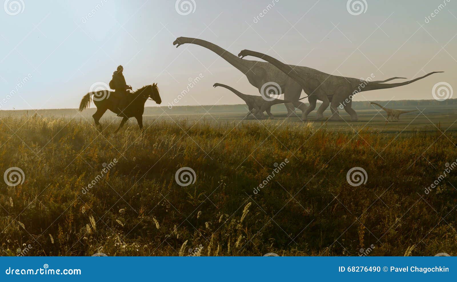 People and Dinosaurs. Realistic Animation. Landscape View. Stock Photo ...