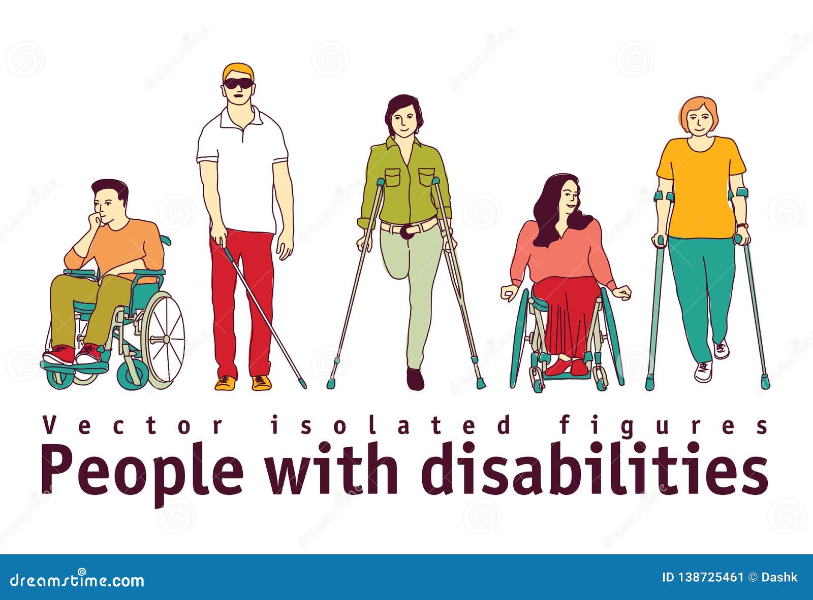 People with Disabilities Isolate Objects on White Stock Vector ...