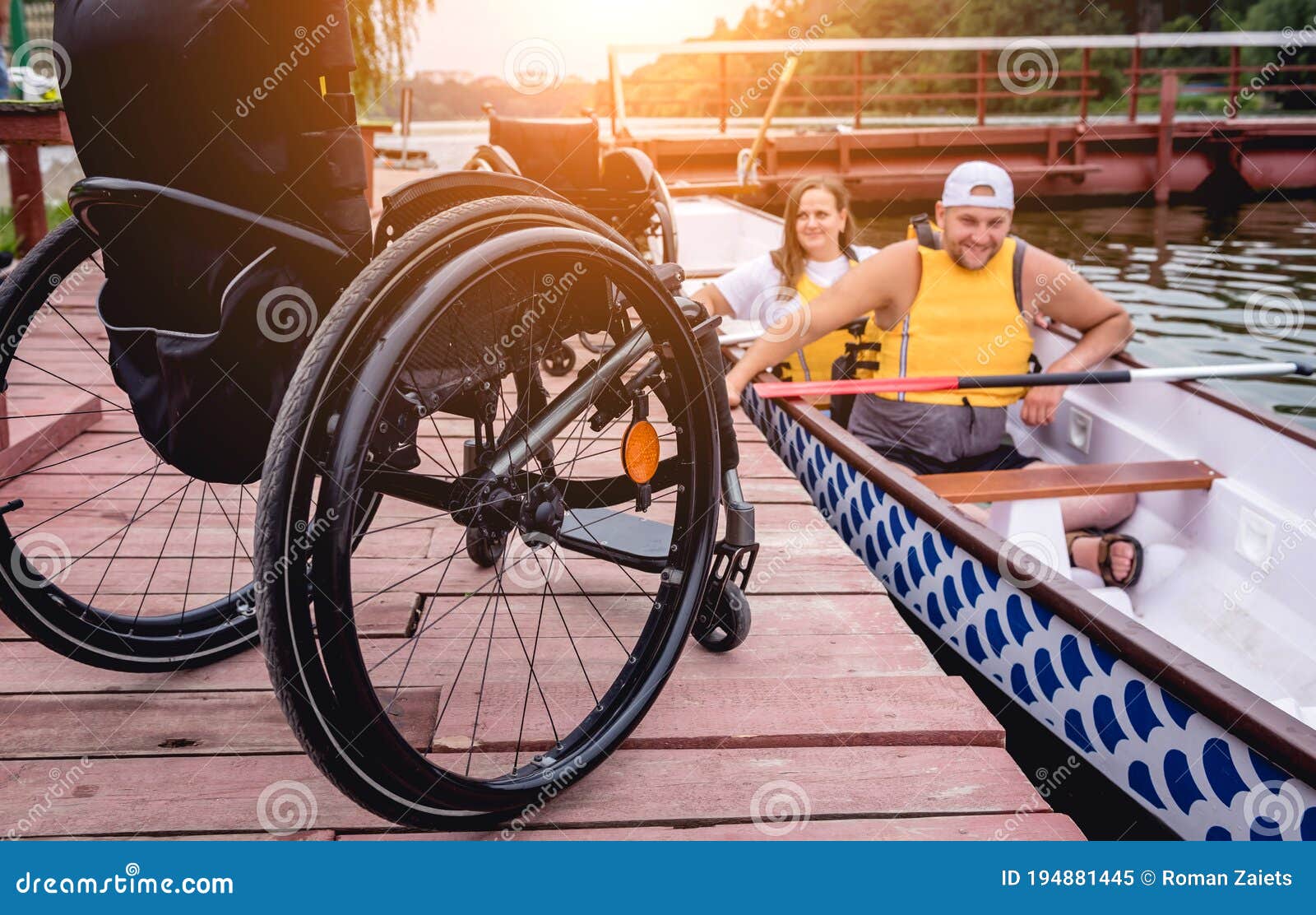 People with Disabilities Sail on a Rowing Boat. Stock Image - Image of ...