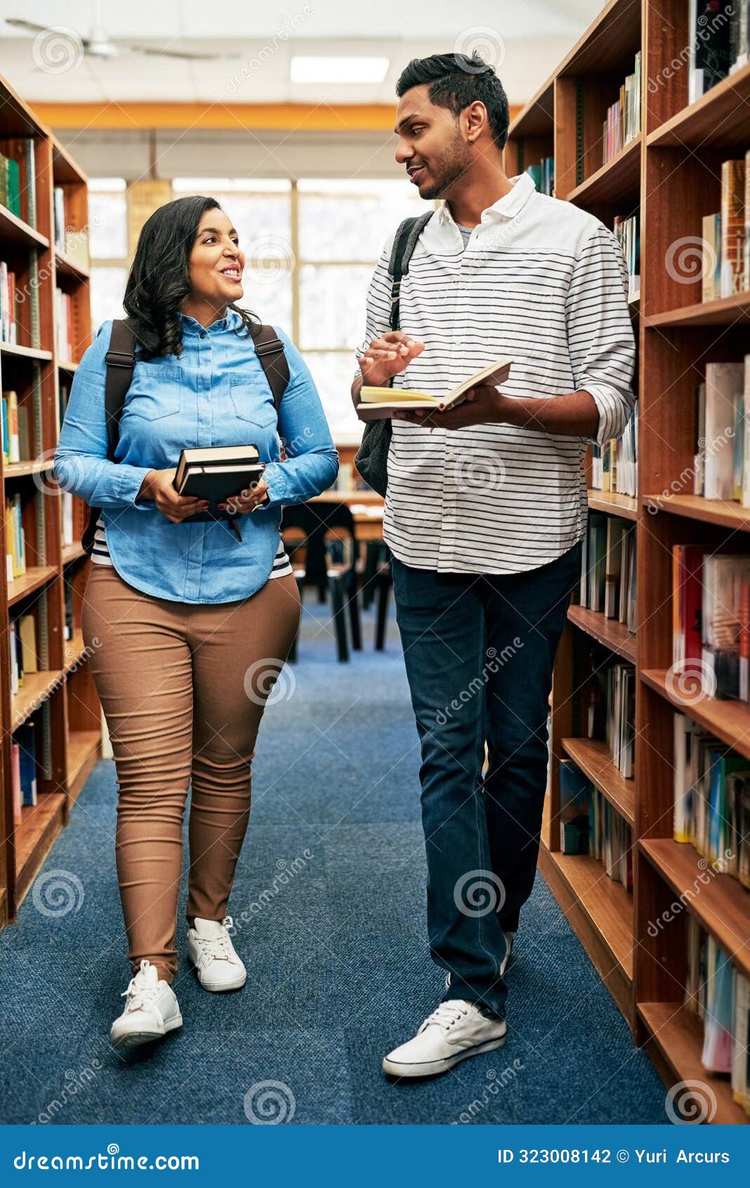 People, Discussion or Students with Books in Library for Education ...