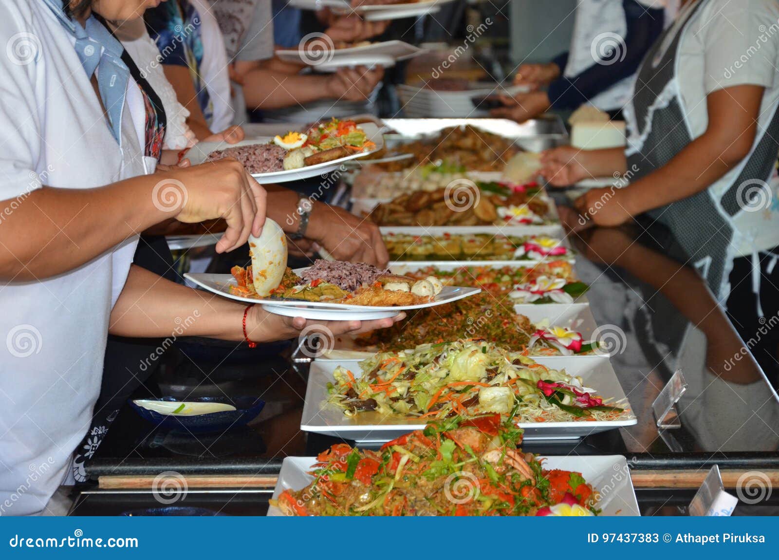 People with Dishes in the Buffet Dinner Night Stock Image - Image of ...