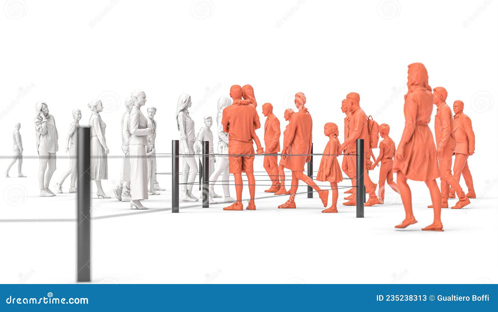 People divided by a fence stock illustration. Illustration of render ...