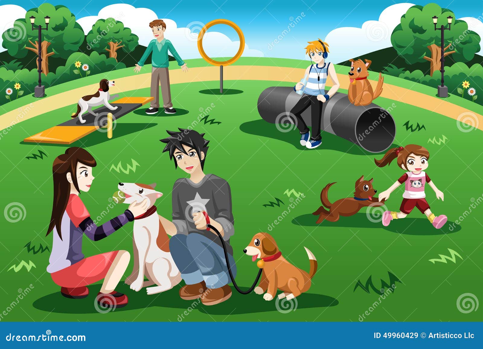 People In A Dog Park Stock Vector - Image: 49960429