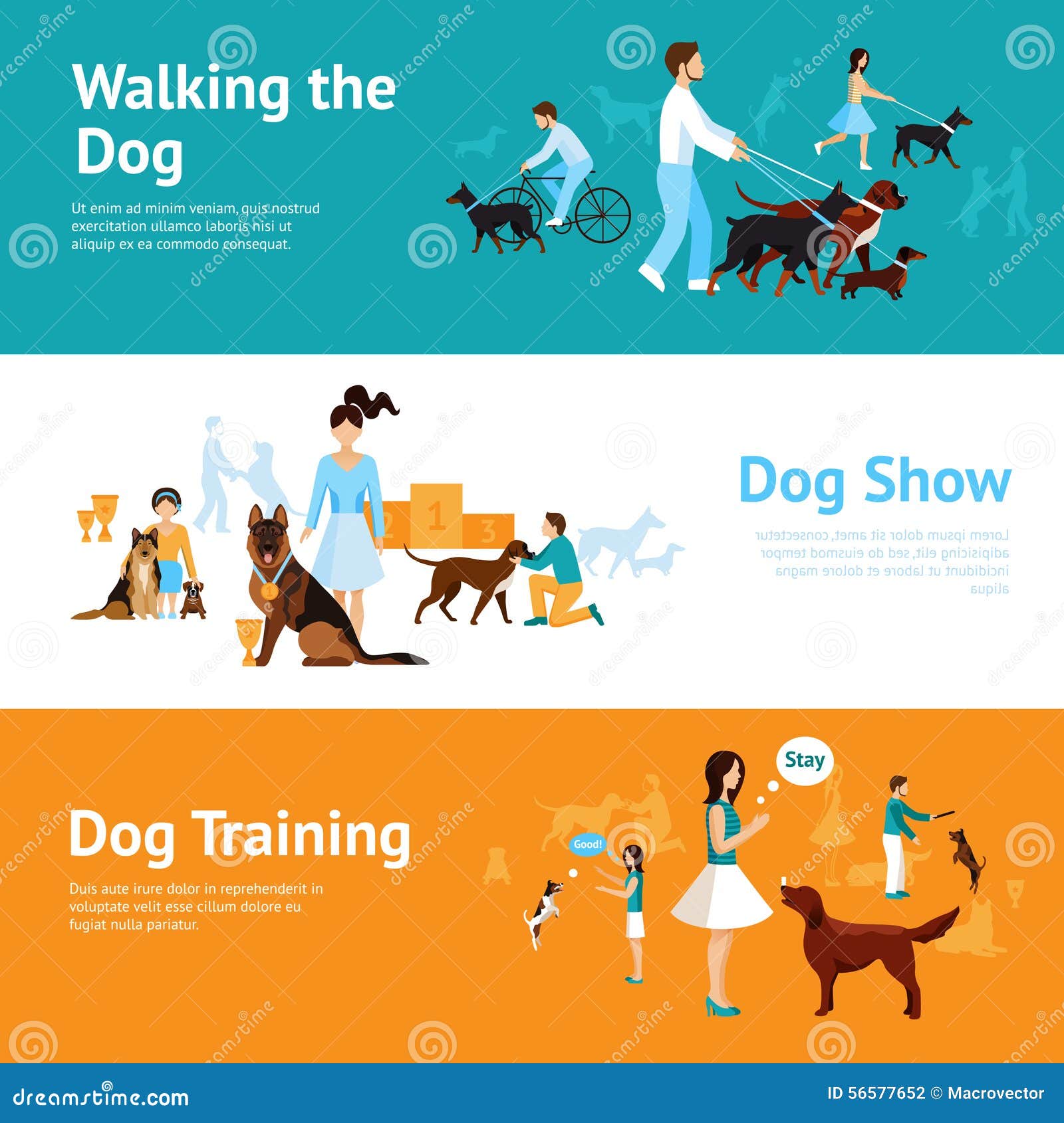 People with Dogs Banner Set Stock Vector - Illustration of husky ...