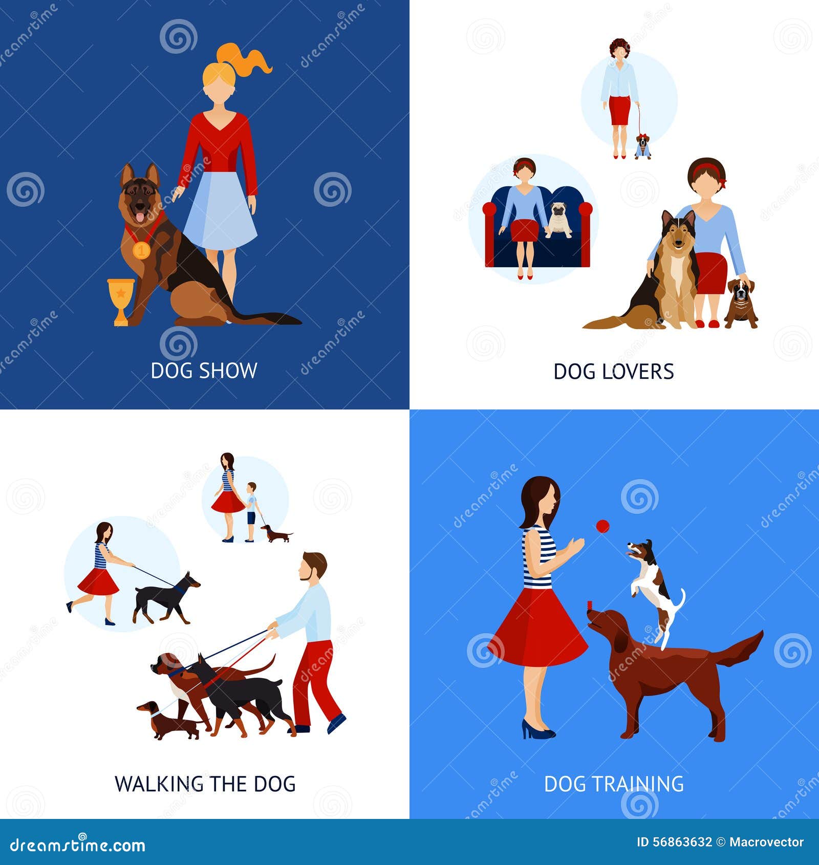 People with Dogs Set stock vector. Illustration of concept - 56863632