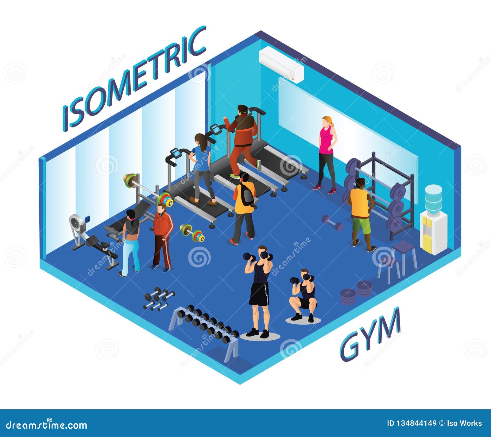 People Doing Exercise in Gym, Isometric Artwork Stock Illustration ...