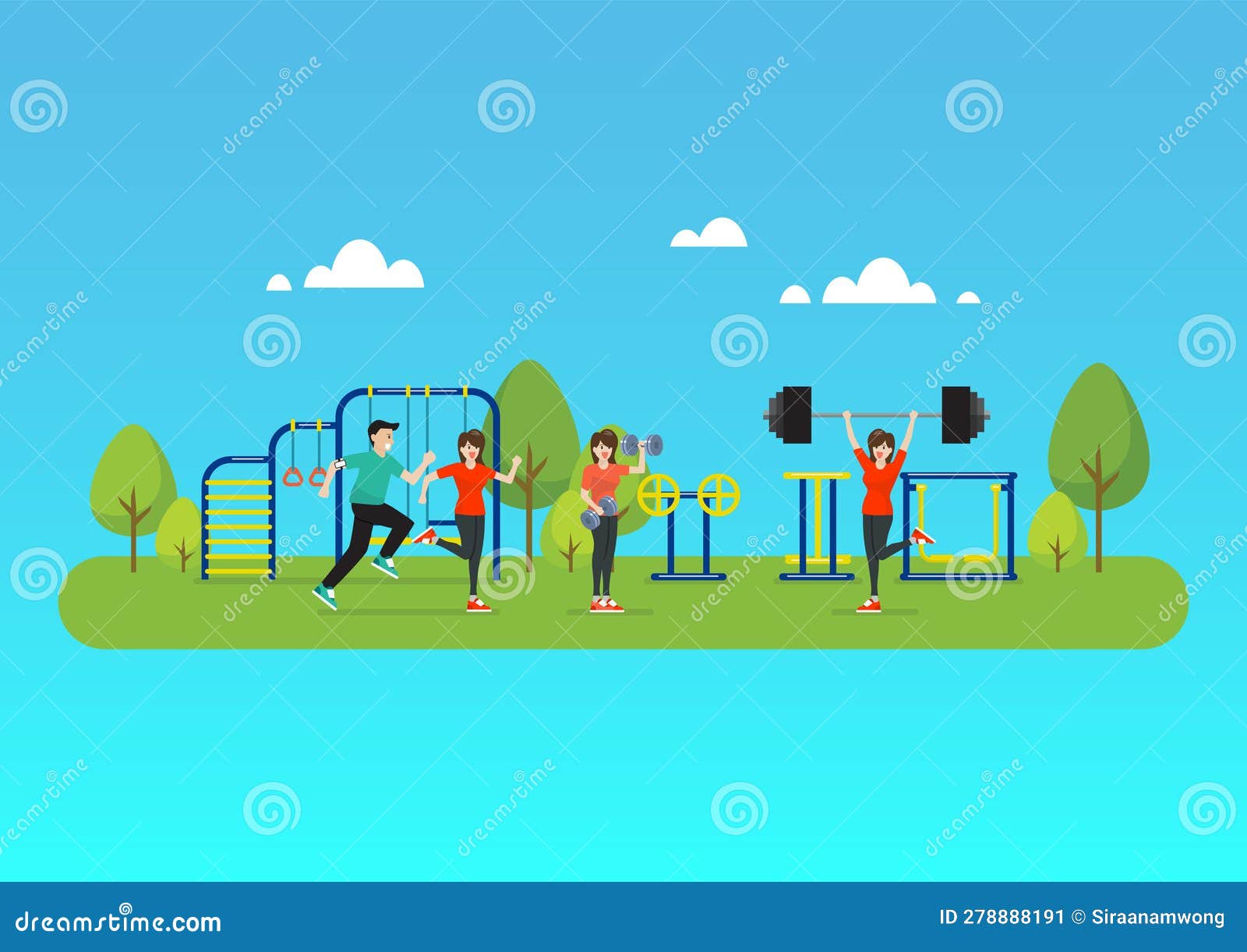 People are Doing Exercise at Public Park Stock Vector - Illustration of ...