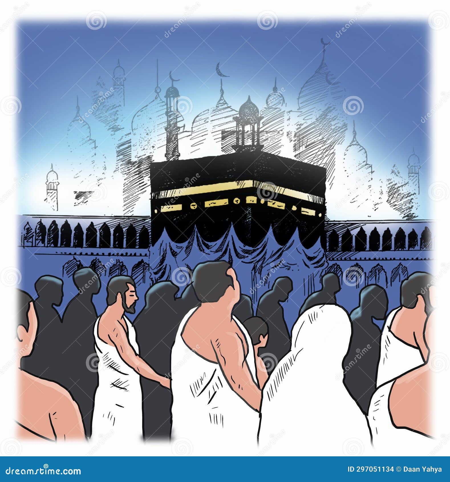 People In Hajj Pilgrimage Wearing Ihram Vector Illustration ...