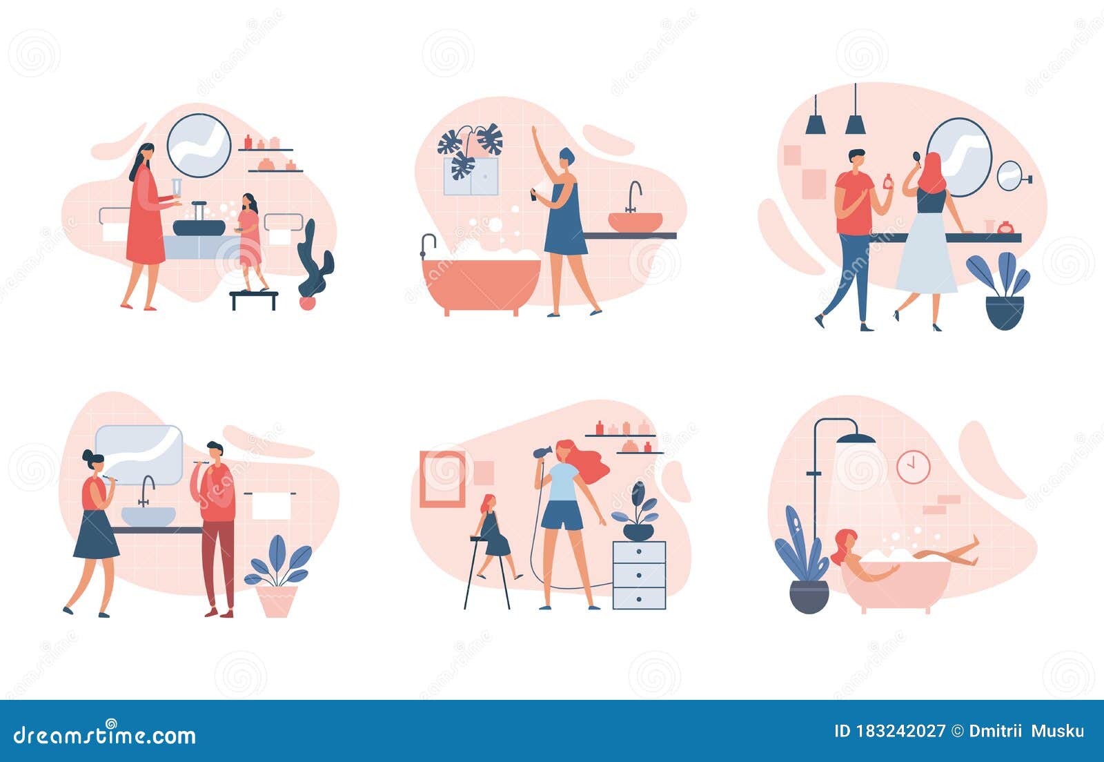 People Doing daily Hygiene Routine at Home Stock Vector - Illustration ...