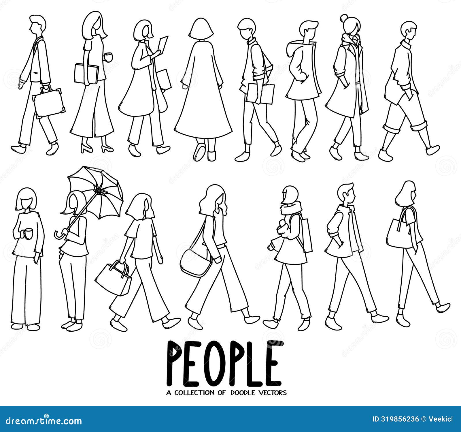 People Doodle Vector Set. Drawing Sketch Illustration Hand Drawn Line ...