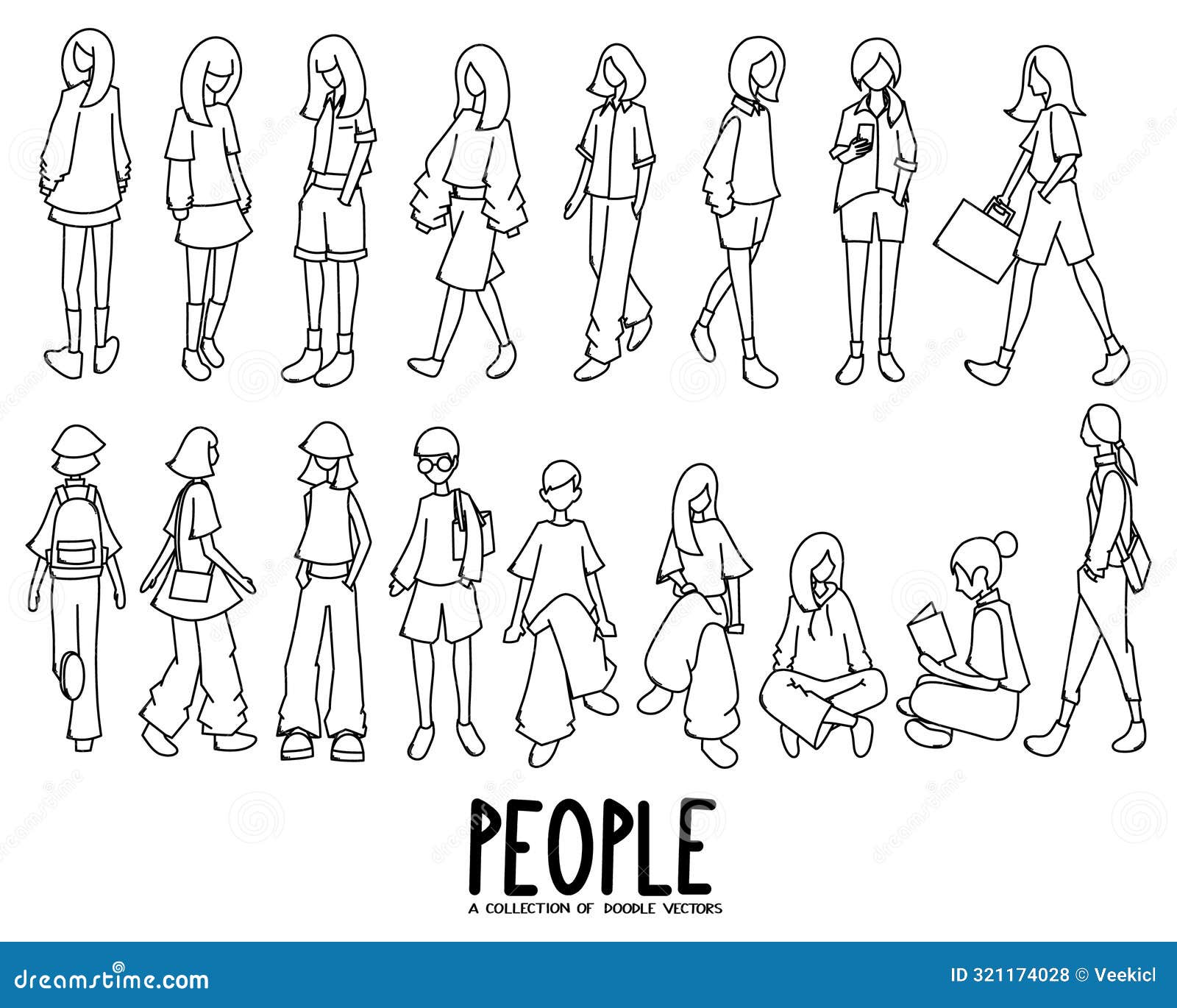 People Doodle Vector Set. Drawing Sketch Illustration Hand Drawn Line ...