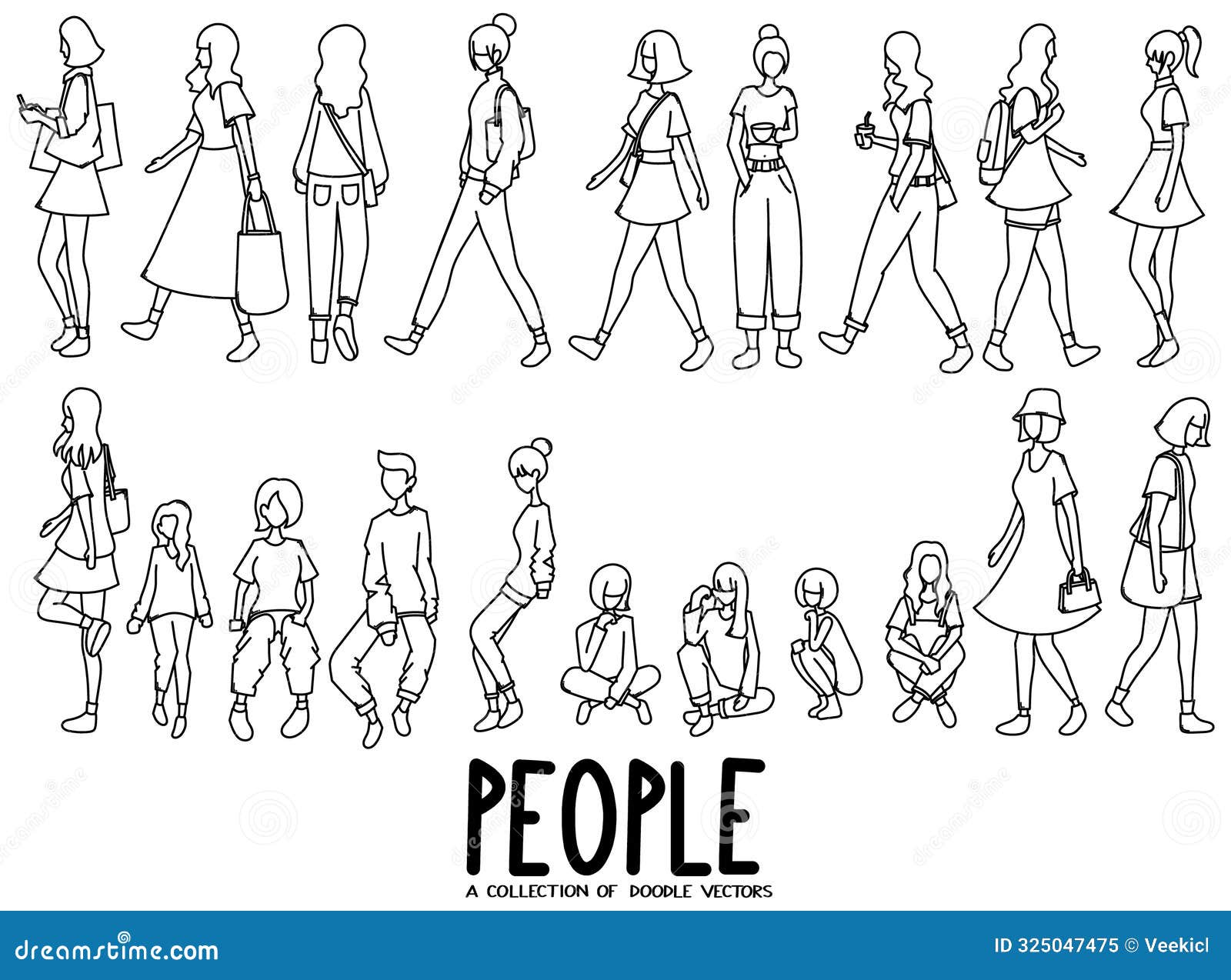 People Doodle Vector Set. Drawing Sketch Illustration Hand Drawn Line ...